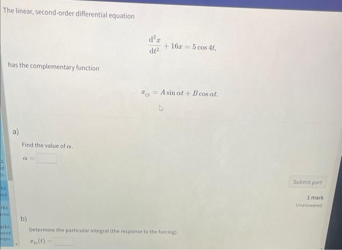Solved The linear, second-order differential equation | Chegg.com