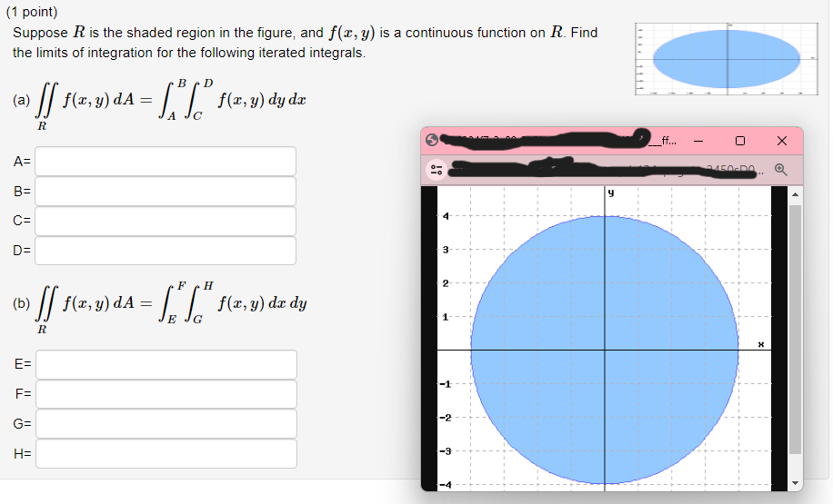 Solved (1 ﻿point)Suppose R ﻿is the shaded region in the | Chegg.com