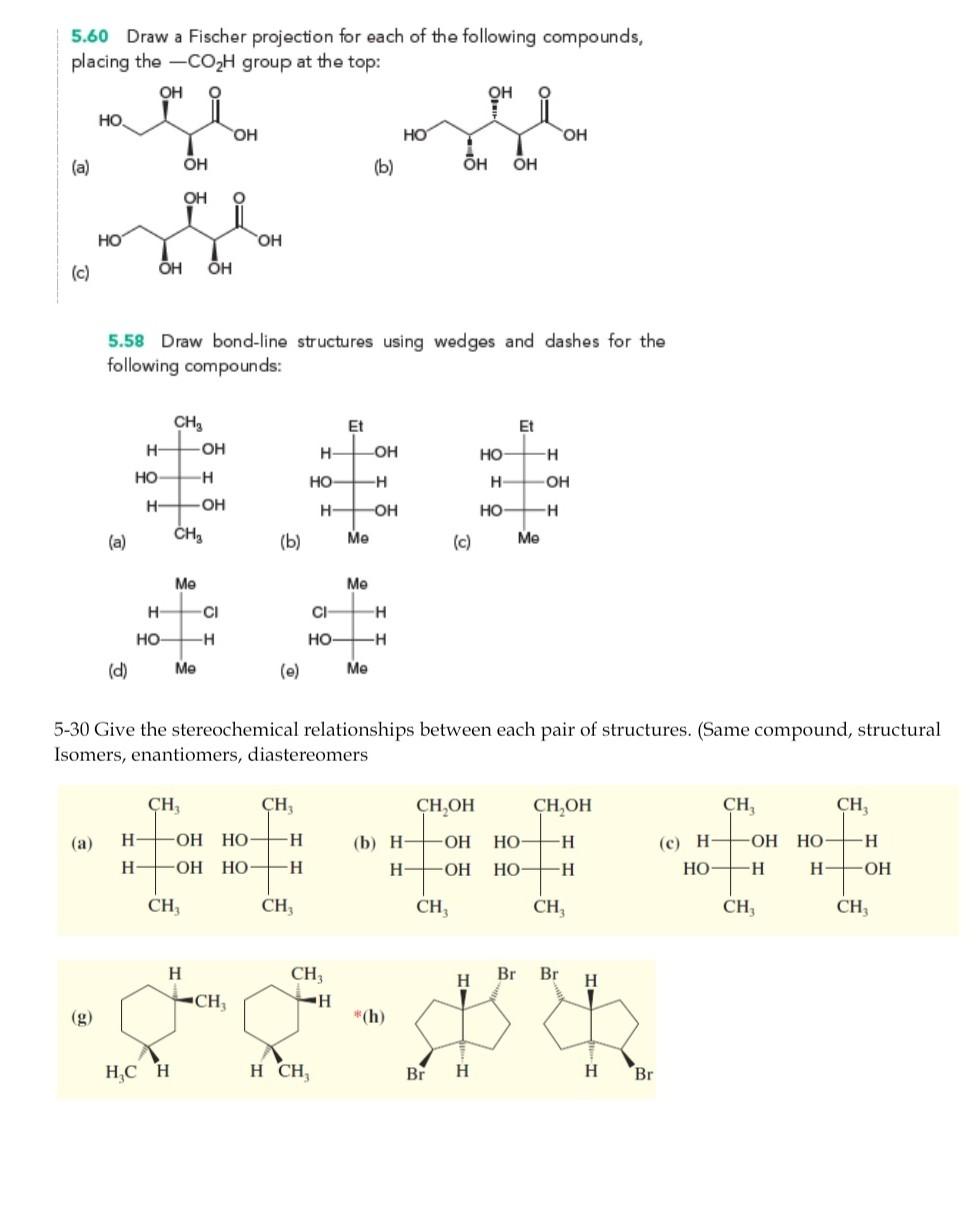 Solved 5.60 Draw a Fischer projection for each of the | Chegg.com