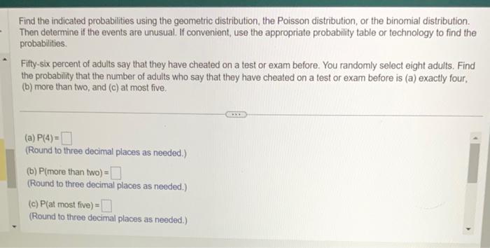 Solved Find the indicated probabilities using the geometric | Chegg.com