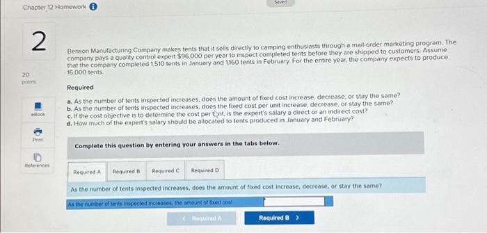 Solved Chapter 12 Homework i 2 20 points eBook Print | Chegg.com
