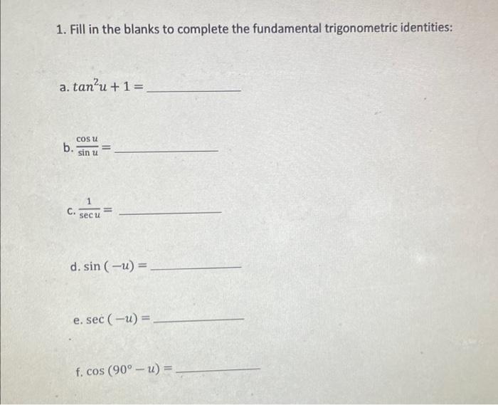 Solved 1. Fill in the blanks to complete the fundamental | Chegg.com