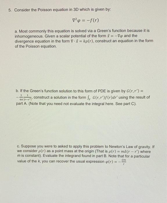 Solved 5. Consider the Poisson equation in 3D which is given | Chegg.com
