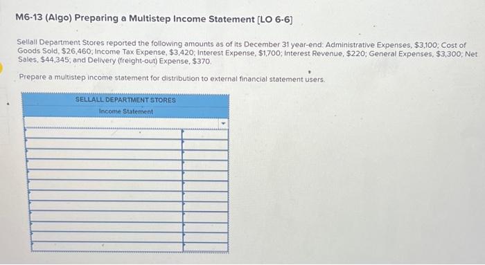 Solved M6-13 (Algo) Preparing a Multistep Income Statement | Chegg.com