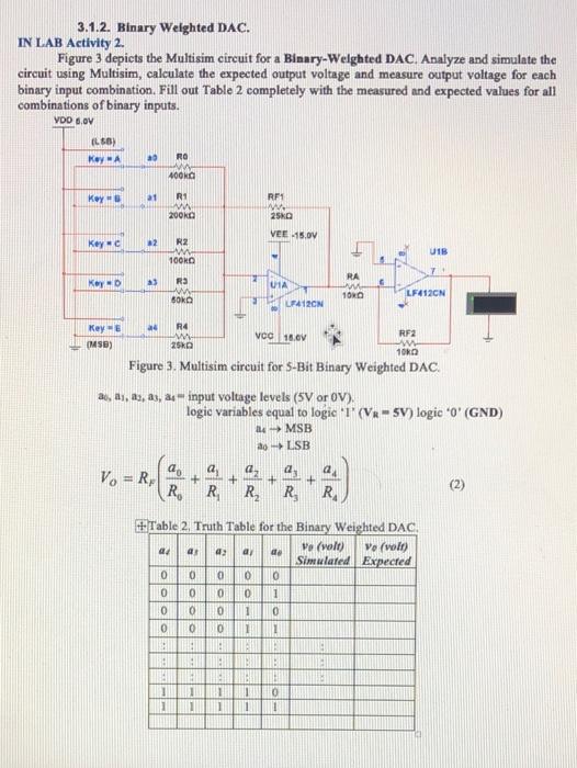 Solved 312 Binary Weighted Dac In Lab Activity 2 Figure 