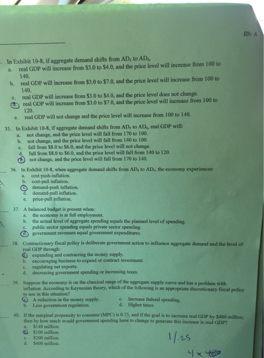 Solved ID: A -. In Exhibit 10-8, if aggregate demand shifts | Chegg.com Solved ID: A -. In Exhibit 10-8, if aggregate demand shifts | Chegg.com