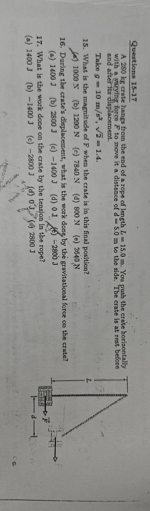 Solved Questions 15-17A 280 ﻿kg crate hangs from the end of | Chegg.com