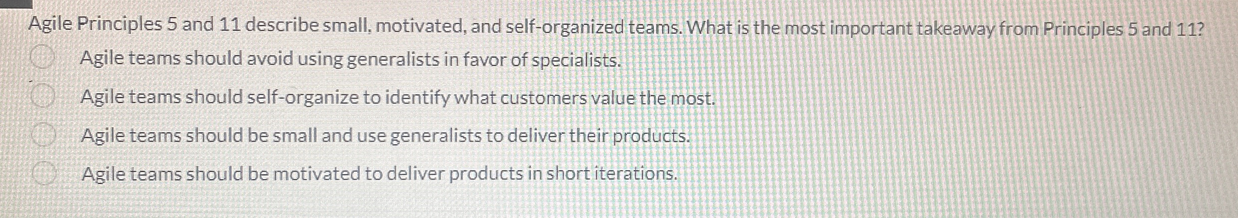 Solved Agile Principles 5 ﻿and 11 ﻿describe small, | Chegg.com