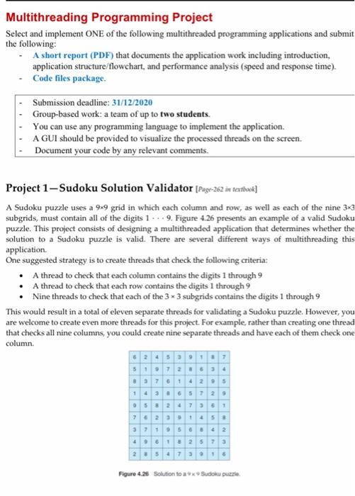 Solved Multithreading Programming Project Select and | Chegg.com