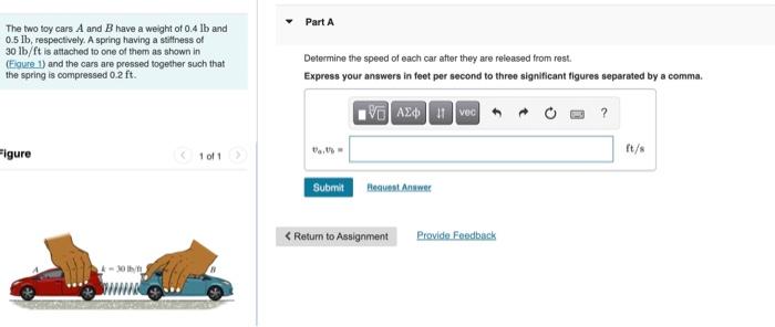 Solved The two toy cars A and B have a weight of 0.4lb and | Chegg.com