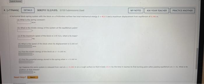 Solved A horizontal block-spring system with the block on a | Chegg.com