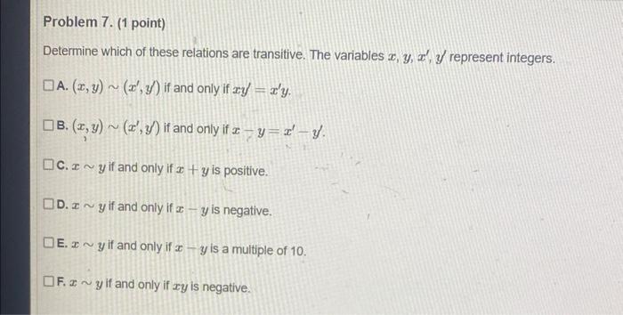Solved Determine which of these relations are transitive. | Chegg.com