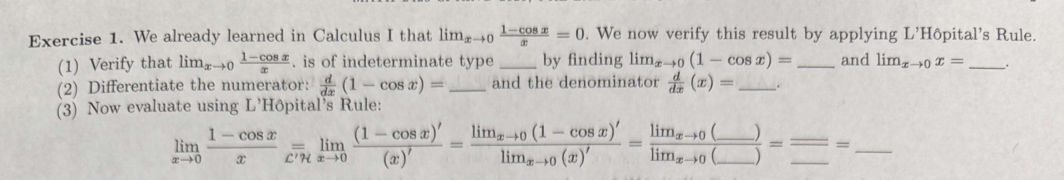 Solved Exercise 1. ﻿We already learned in Calculus I that | Chegg.com