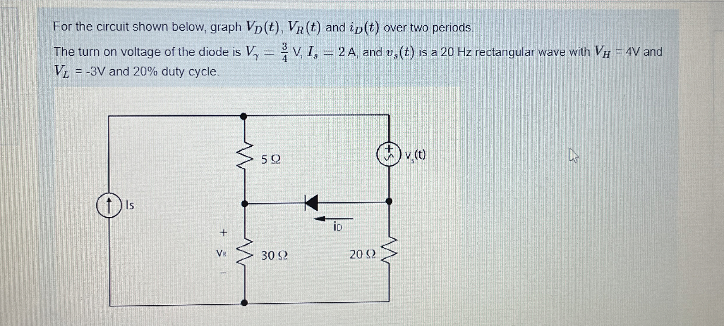 Solved For the circuit shown below, graph VD(t),VR(t) ﻿and | Chegg.com
