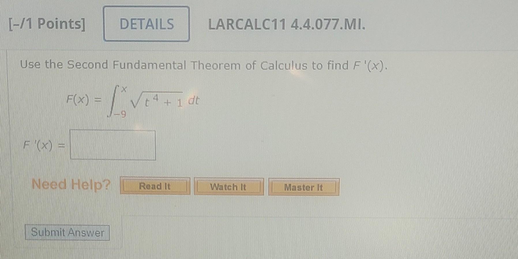 Solved LARCALC11 4.4.077.MI. Use the Second Fundamental | Chegg.com