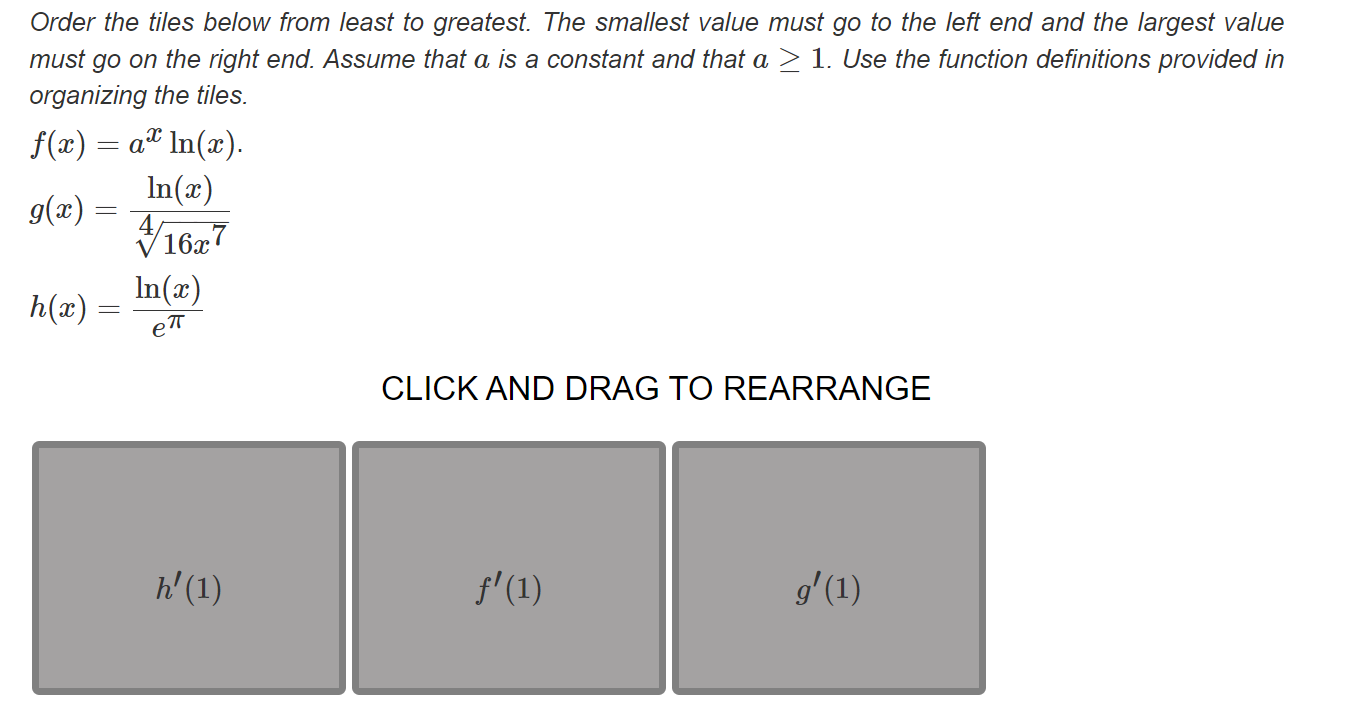 Solved Order the tiles below from least to greatest. The | Chegg.com