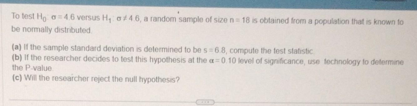 Solved To test \\( \\mathrm{H}_{0}, \\sigma=70 \\) versus | Chegg.com