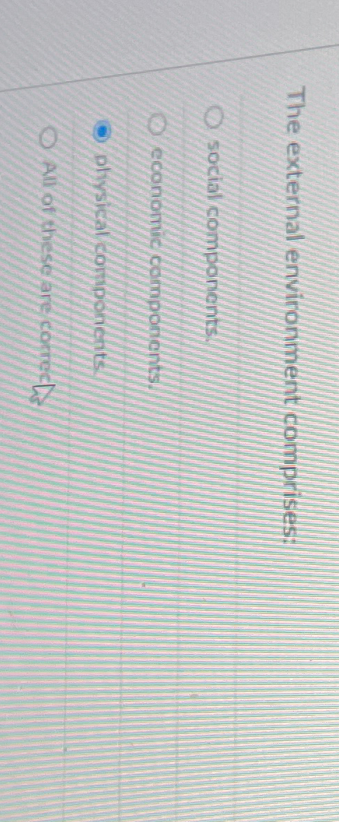 Solved The external environment comprises:social | Chegg.com