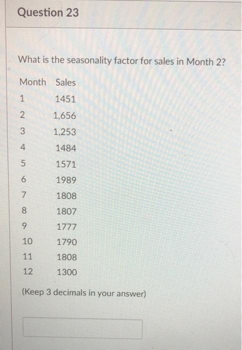Solved What is the seasonality factor for sales in Month 2 ? | Chegg.com