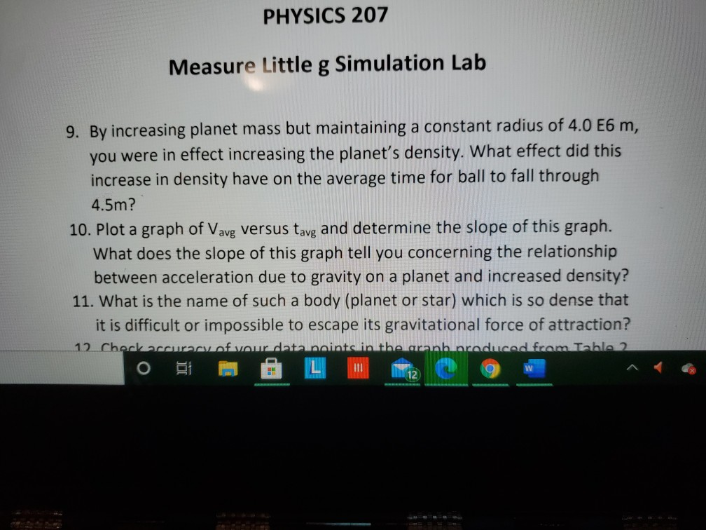 Solved PHYSICS 207 Measure Little g Simulation Lab 9. By | Chegg.com