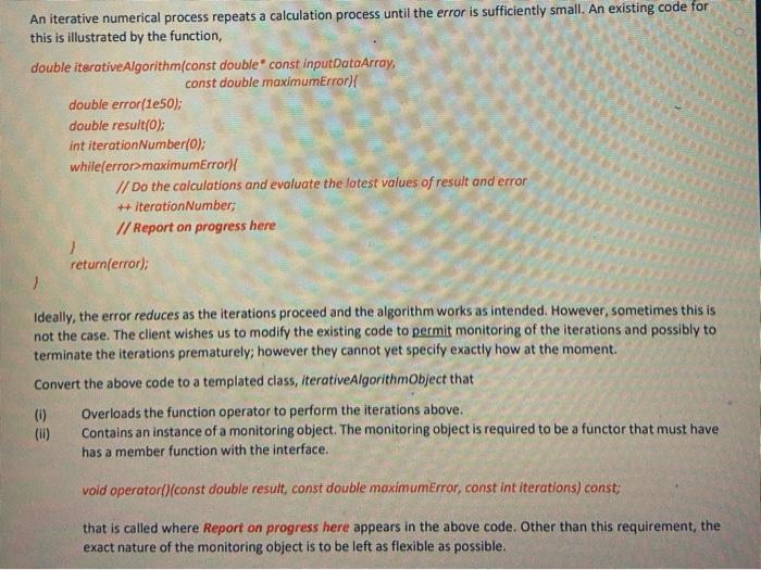 Solved An iterative numerical process repeats a calculation | Chegg.com