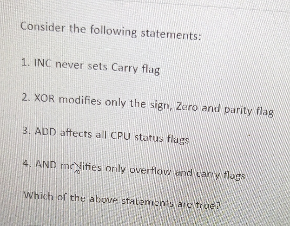 Solved Consider the following statements:INC never sets | Chegg.com