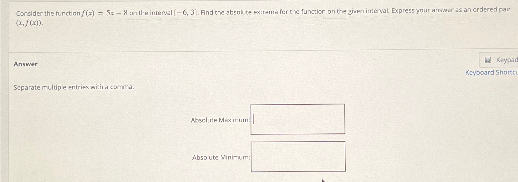 Solved Consider the function f(x)=5x-8 ﻿on the interval | Chegg.com