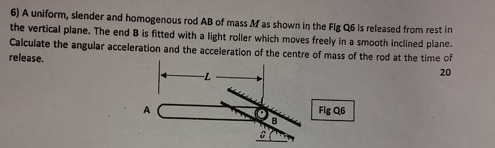 Solved 6) A uniform, slender and homogenous rod AB of mass M | Chegg.com