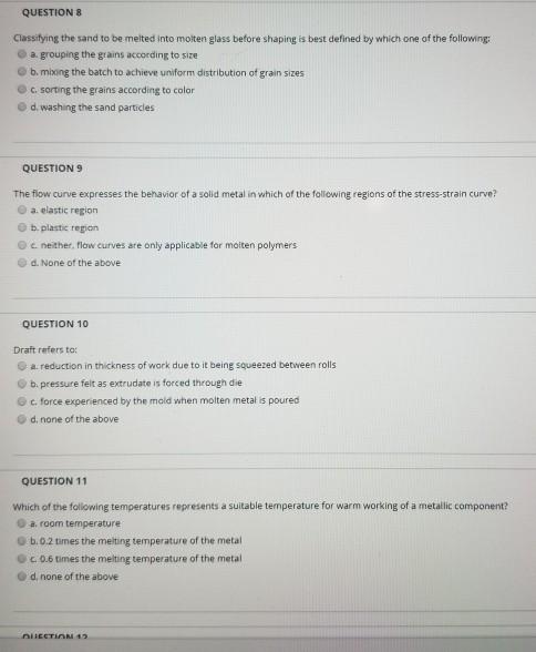 Solved QUESTIONS Classifying the sand to be melted into | Chegg.com