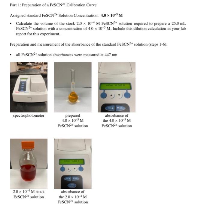 Solved Part 1: Preparation of a FeSCN2+ Calibration Curve | Chegg.com