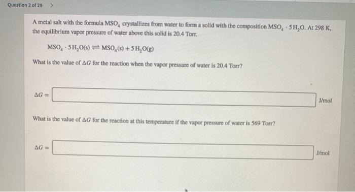 Solved A metal salt with the formula MSO4 crystallizes from | Chegg.com