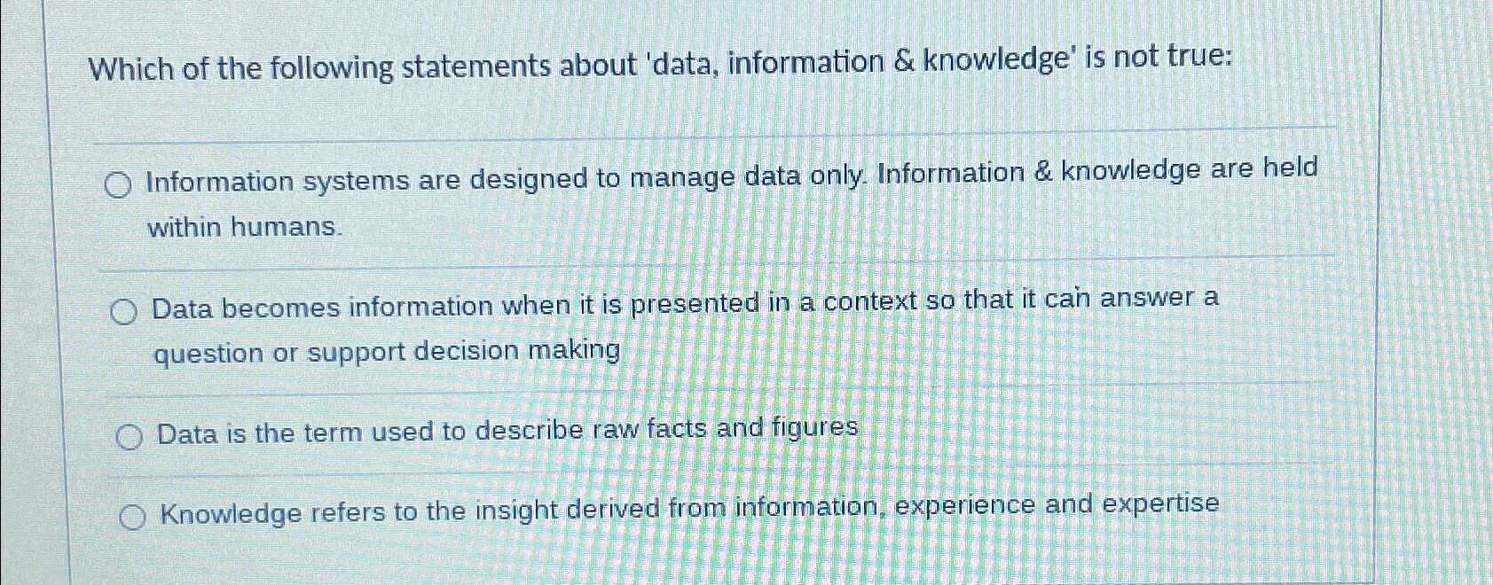 Solved Which of the following statements about 'data, | Chegg.com
