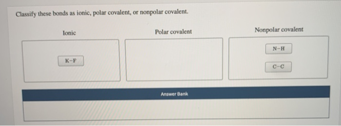 Solved Classify these bonds as ionic, polar covalent, or | Chegg.com