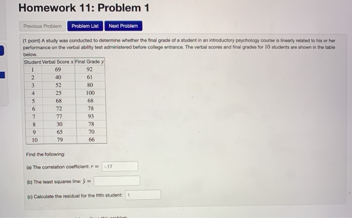 Solved Homework 11: Problem 1 Previous Problem Problem List | Chegg.com Solved Homework 11: Problem 1 Previous Problem Problem List | Chegg.com