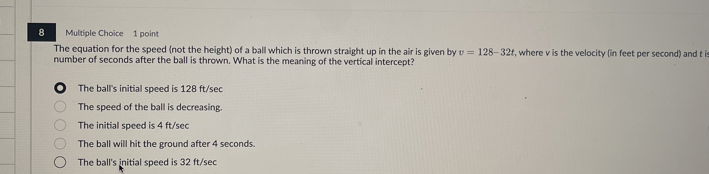 Solved 8Multiple Choice1 ﻿pointThe equation for the speed | Chegg.com