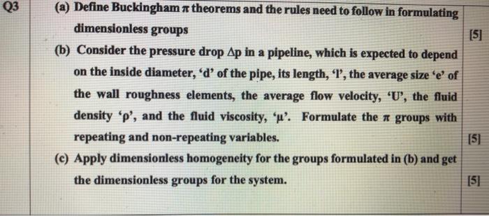 Solved Q3 [5] (a) Define Buckingham a theorems and the rules | Chegg.com