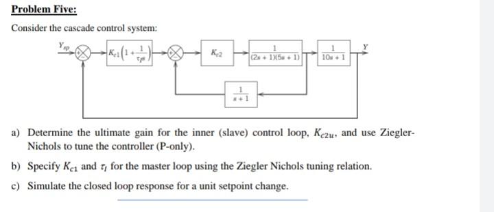Solved Problem Five: Consider the cascade control system: a) | Chegg.com