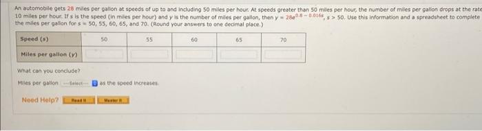 Solved An automobile gets 28 miles per gallon at speeds of | Chegg.com