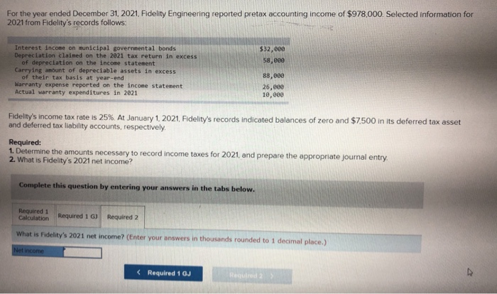 Solved For the year ended December 31, 2021. Fidelity | Chegg.com