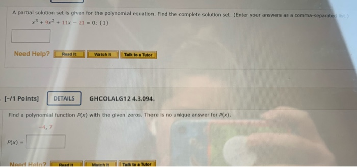 Solved A partial solution set is given for the polynomial | Chegg.com