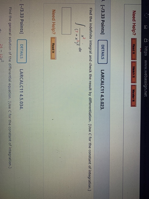 Solved @ https www.webassign.net Need Help? Randit Watch it | Chegg.com
