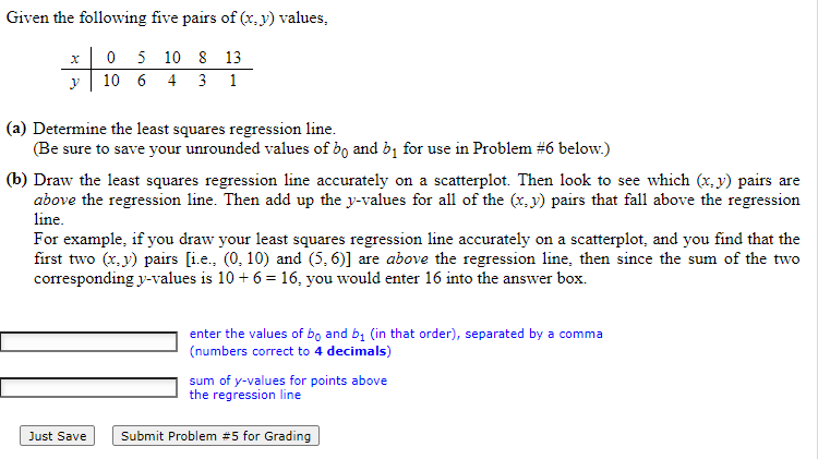 Solved enter the values of b0 ﻿and b1 (in that order), | Chegg.com