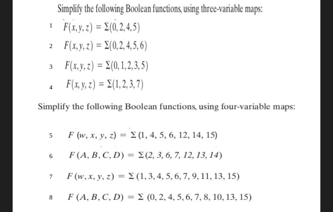 Solved Simplify the following Boolean functions, using | Chegg.com