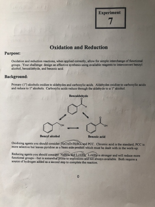 Experiment 7 Oxidation and Reduction Purpose: | Chegg.com