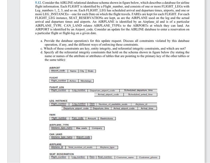 Solved 5.12. Consider the AIRLINE relational database schema | Chegg.com Solved 5.12. Consider the AIRLINE relational database schema | Chegg.com