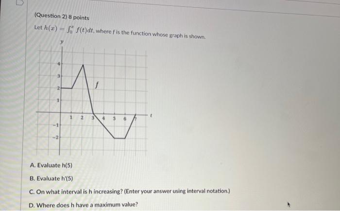 Solved Let h(x)=∫0xf(t)dt, where f is the function whose | Chegg.com