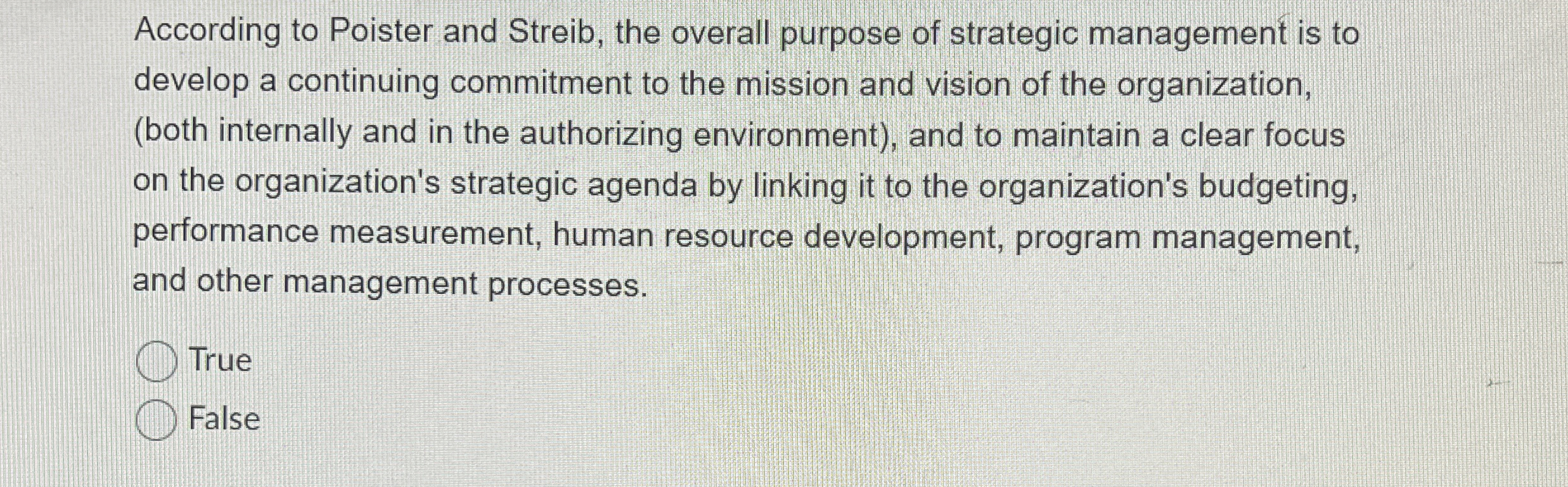 Solved According to Poister and Streib, the overall purpose | Chegg.com