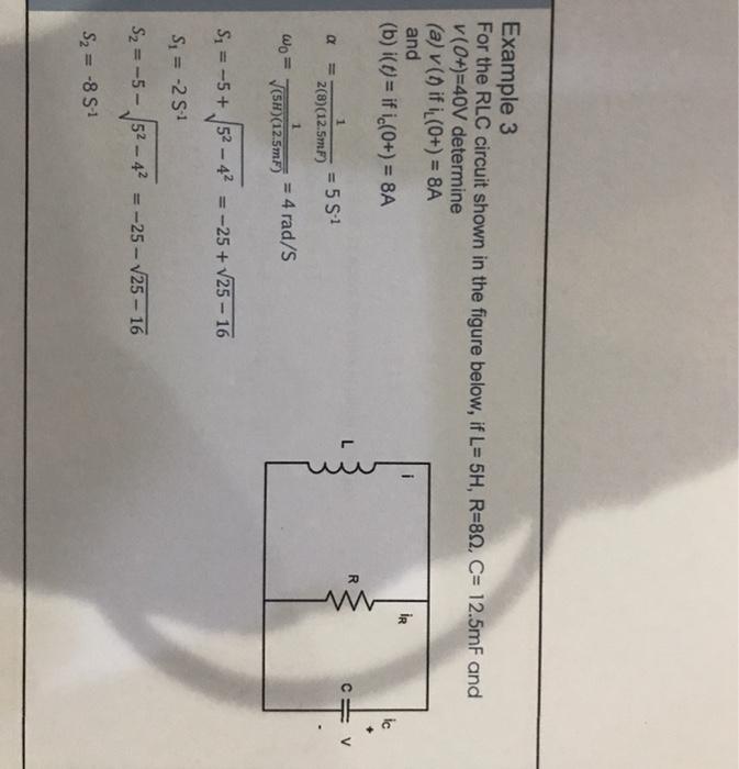 Solved Example 3 For the RLC circuit shown in the figure | Chegg.com