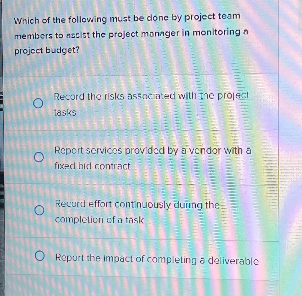 Solved Which of the following must be done by project team | Chegg.com