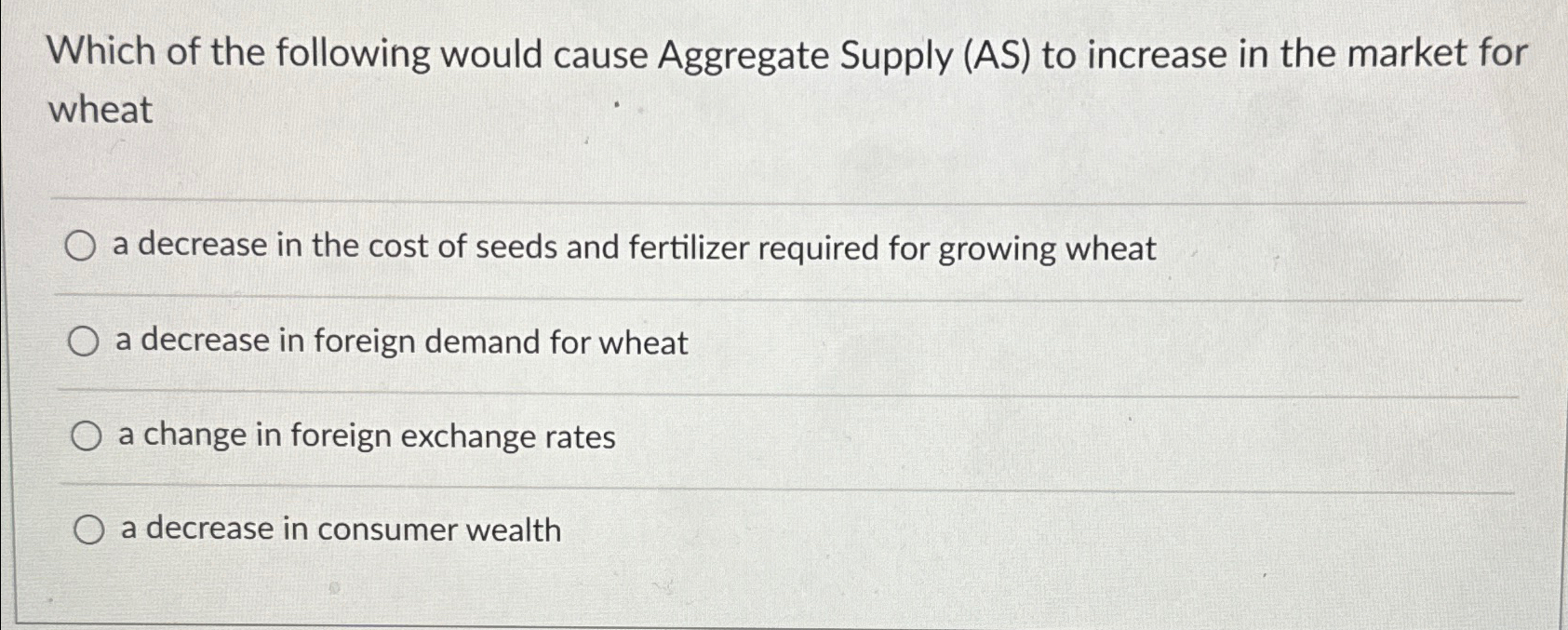 Solved Which of the following would cause Aggregate Supply | Chegg.com